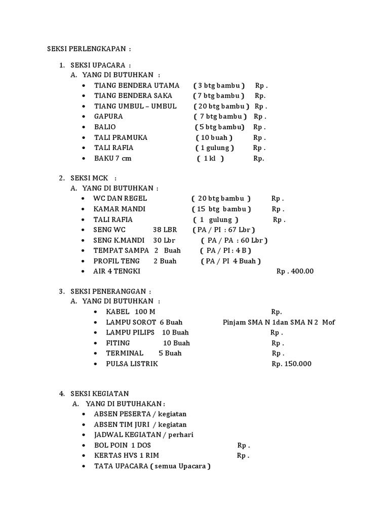 Seksi Perlengkapan Untuk Kegiatan Lomba | PDF