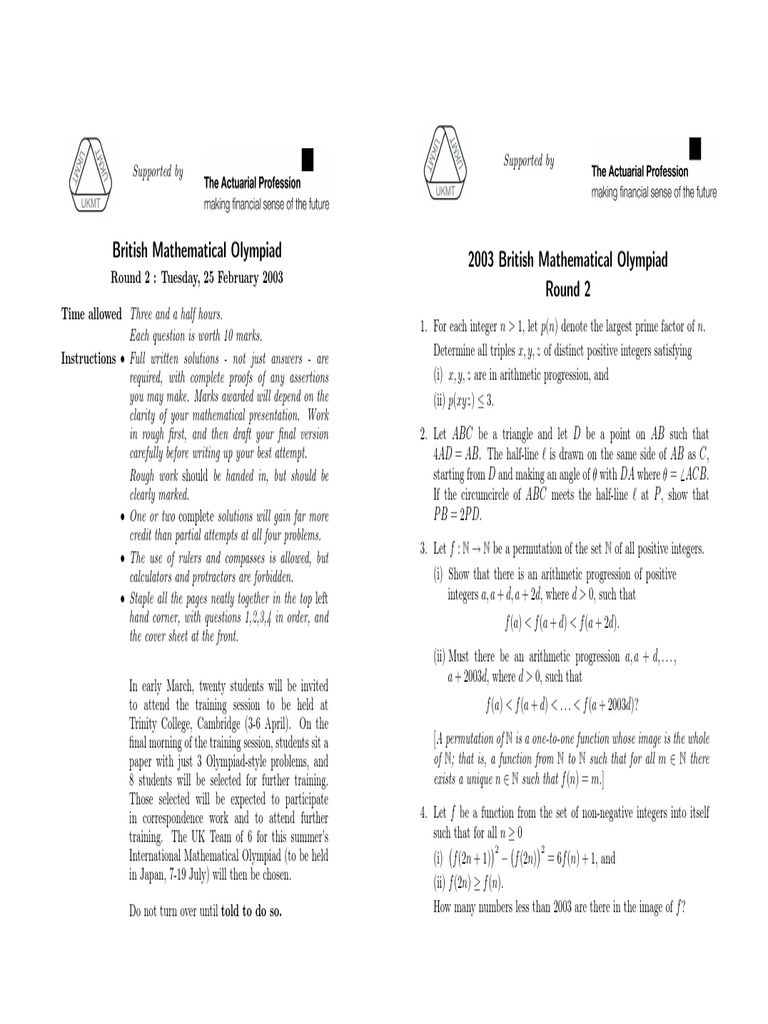 British Mathematical Olympiad 2003 British Mathematical Olympiad Round ...