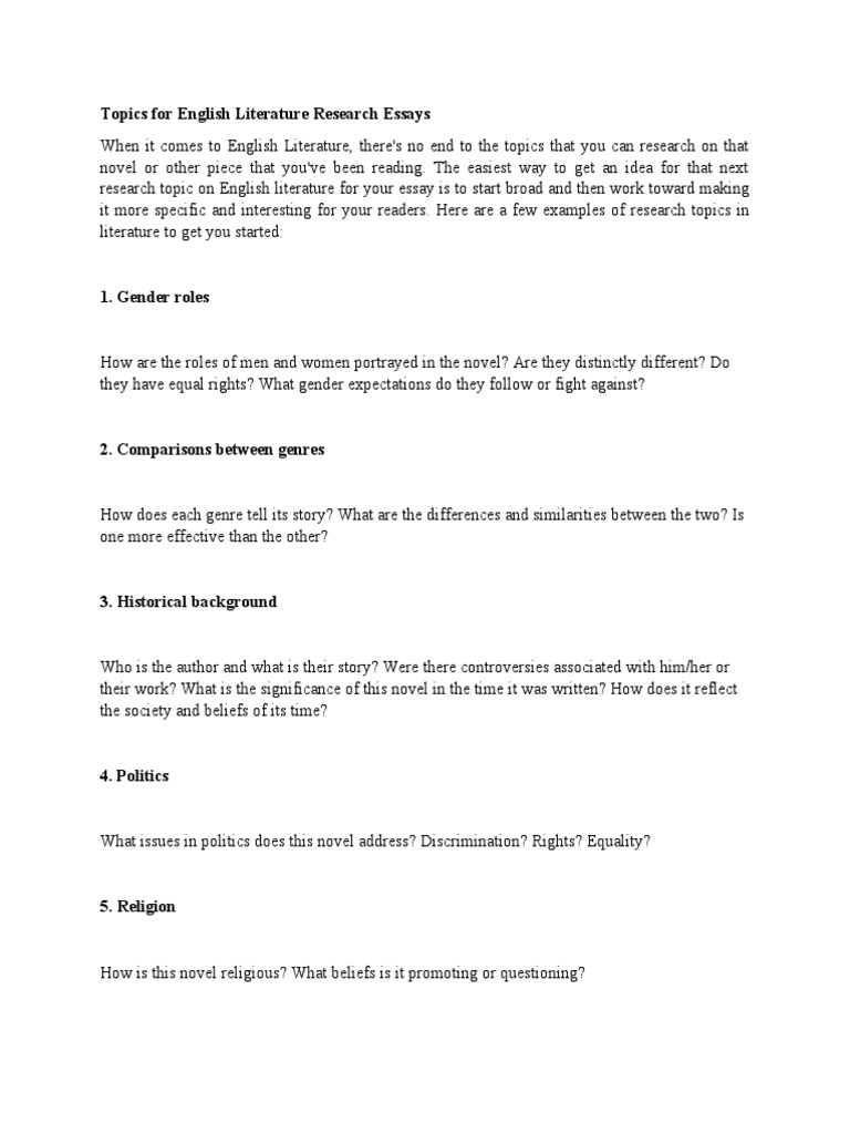 Generating English Literature Research Essay Topics: A Guide to ...