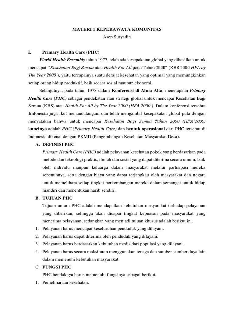Konsep PHC Dan Komunitas PDF | PDF