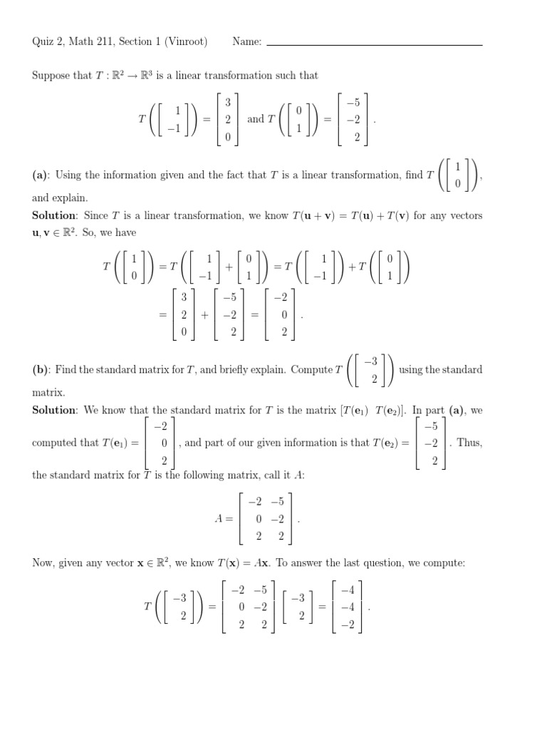 Linear Transformations and Standard Matrices: Finding Images and ...