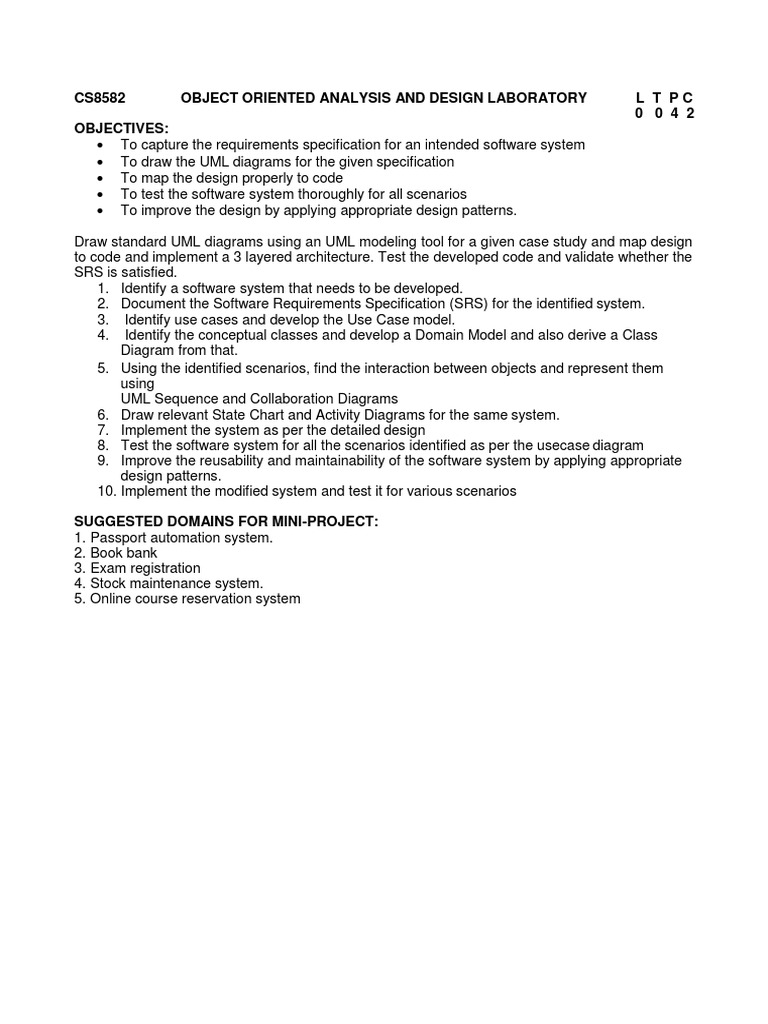 CS8582 Object Oriented Analysis and Design Laboratory | PDF | Use Case ...