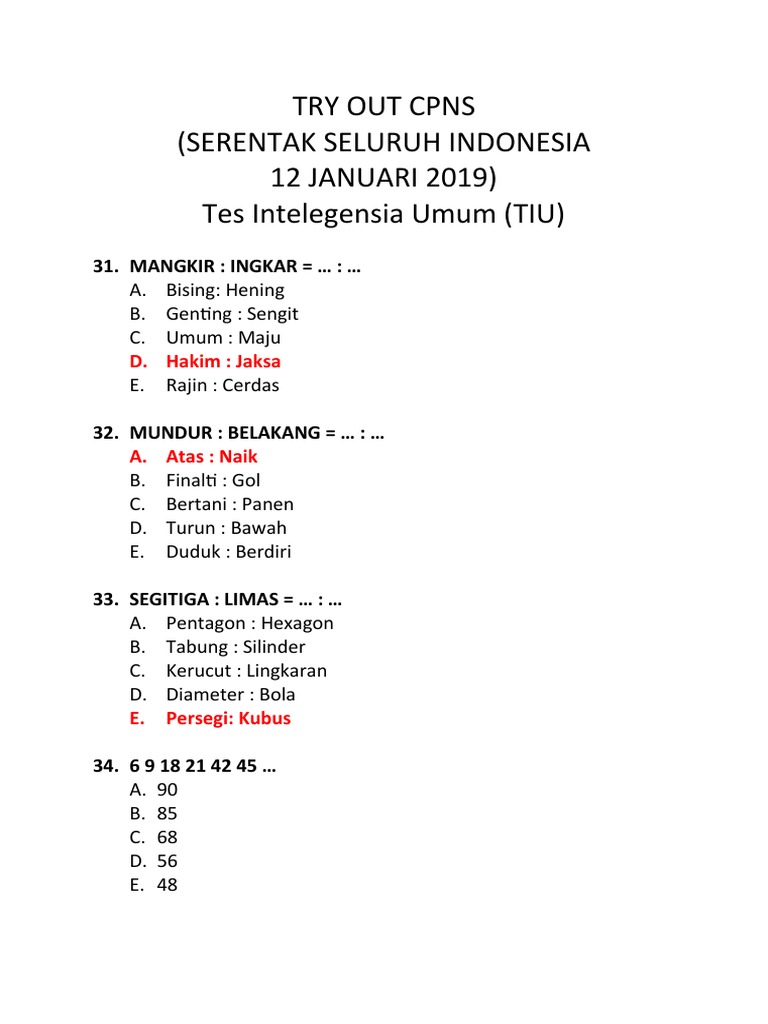 Soal TIU Cuy (Try Out 12 Januari 2020) | PDF