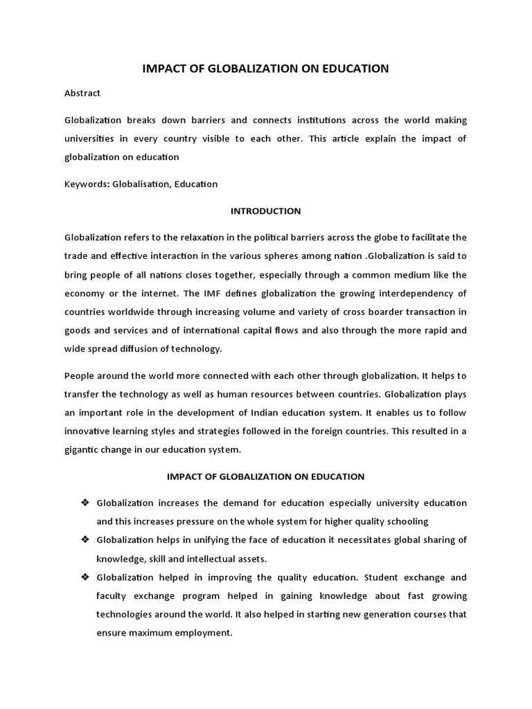 Impact of Globalization On Education | PDF | Politics