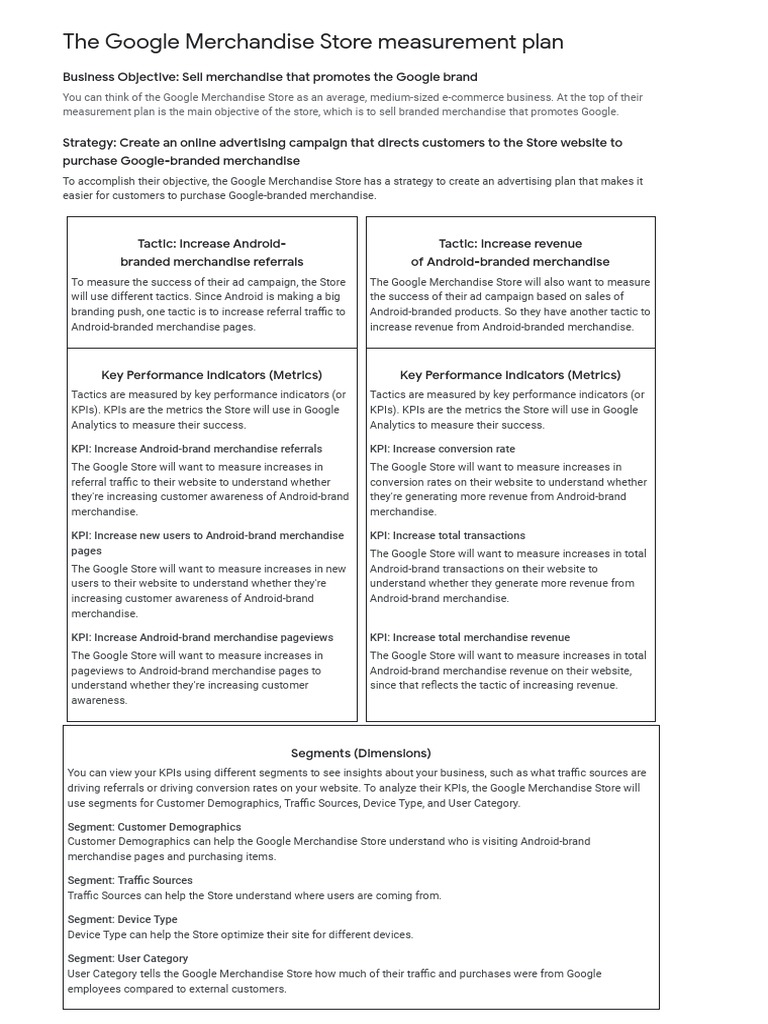 The Google Merchandise Store Measurement Plan - Analytics Help | PDF ...