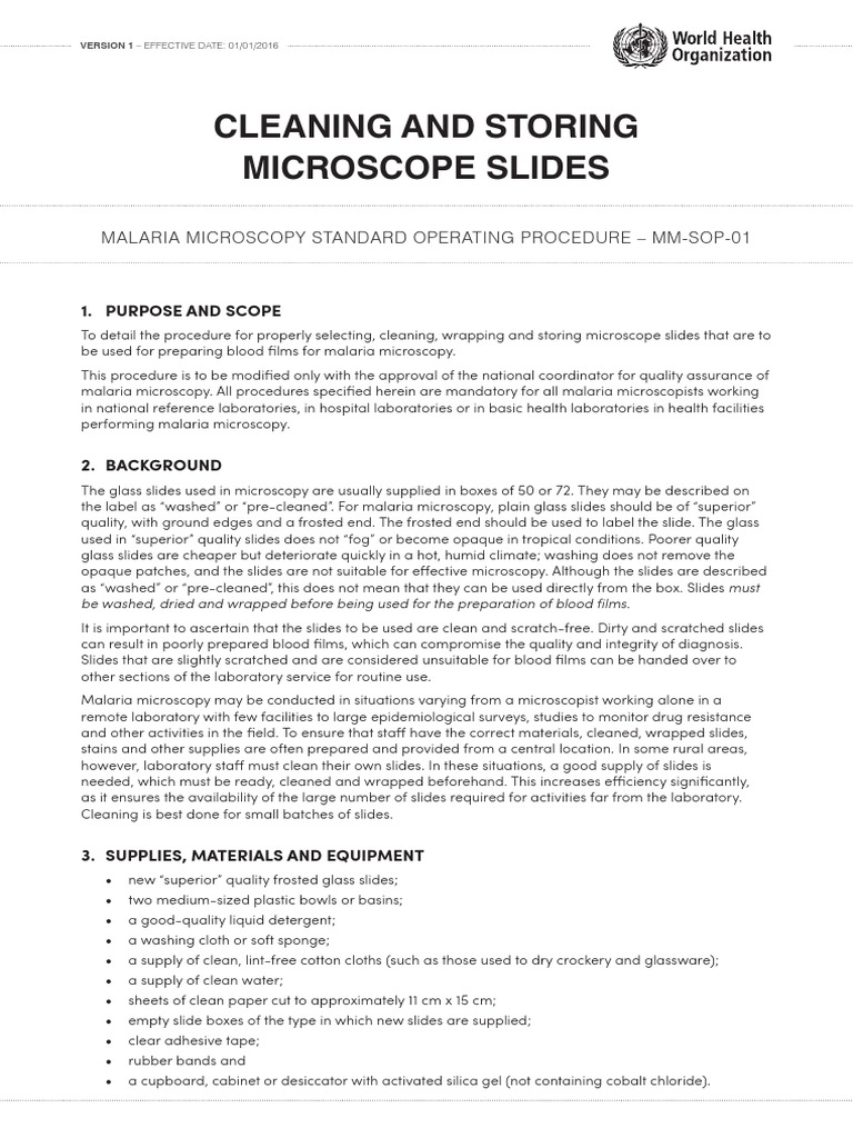 Cleaning and Storing Microscope Slides: Malaria Microscopy Standard ...