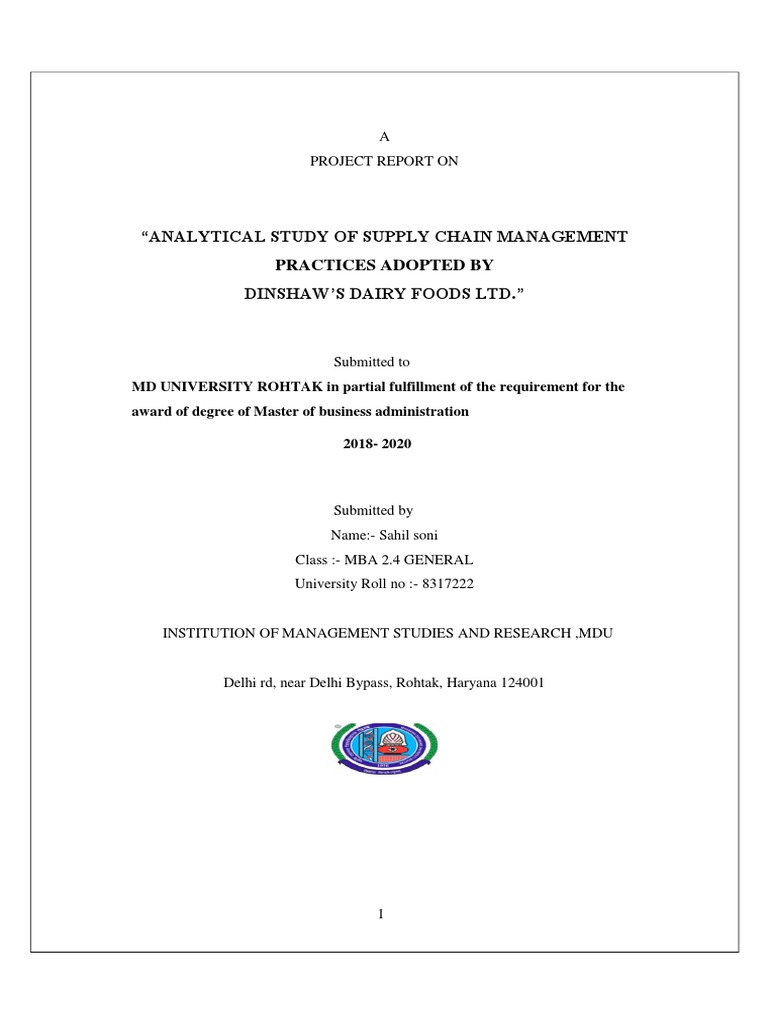 Project Report On Supply Chain Management | PDF | Milk | Dairy