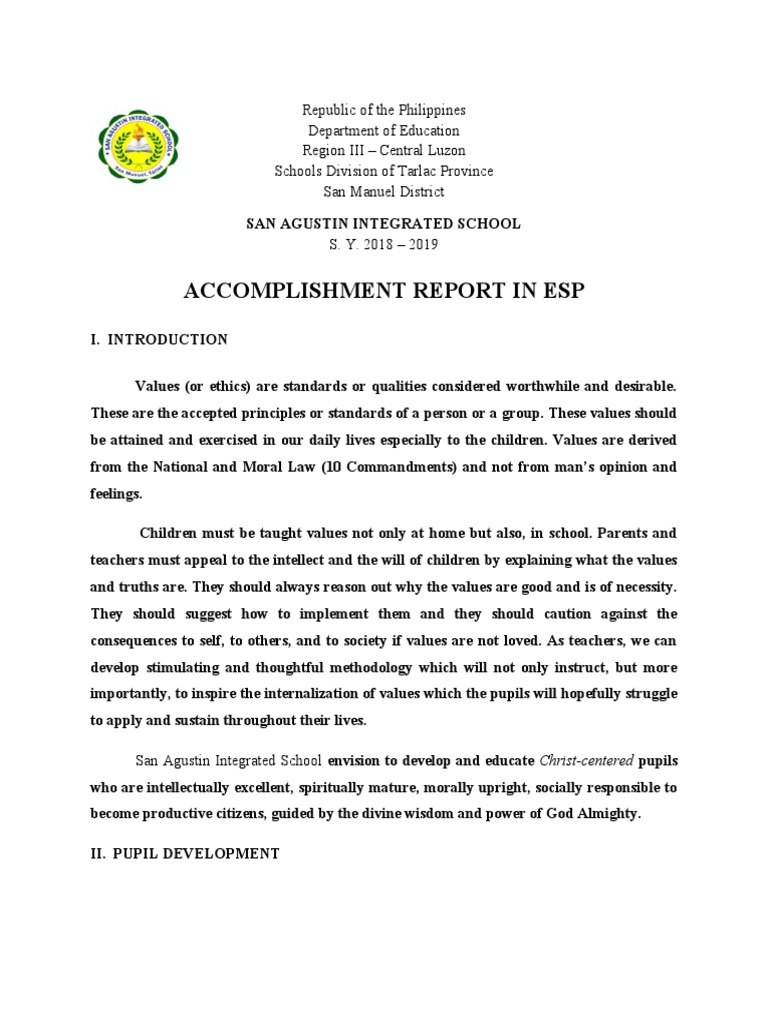 Newest Accoplishment Report in Esp 2018 2019 | PDF | Value (Ethics ...