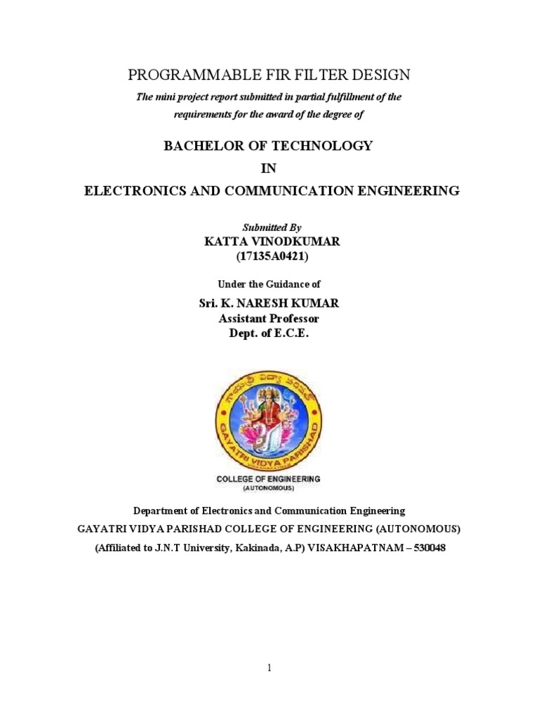 Programmable Fir Filter Design: Bachelor of Technology IN Electronics ...