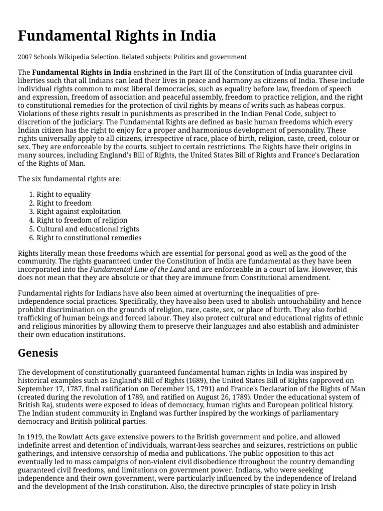 Fundamental Rights in India | PDF | Habeas Corpus | Human Rights