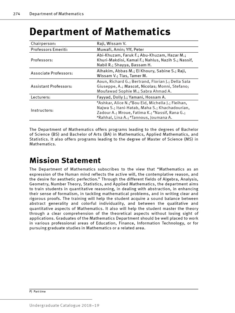 Department of Mathematics: Mission Statement | PDF | Probability ...