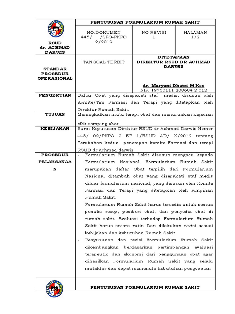 10 Spo Penyusunan Formularium Rumah Sakit Pdf