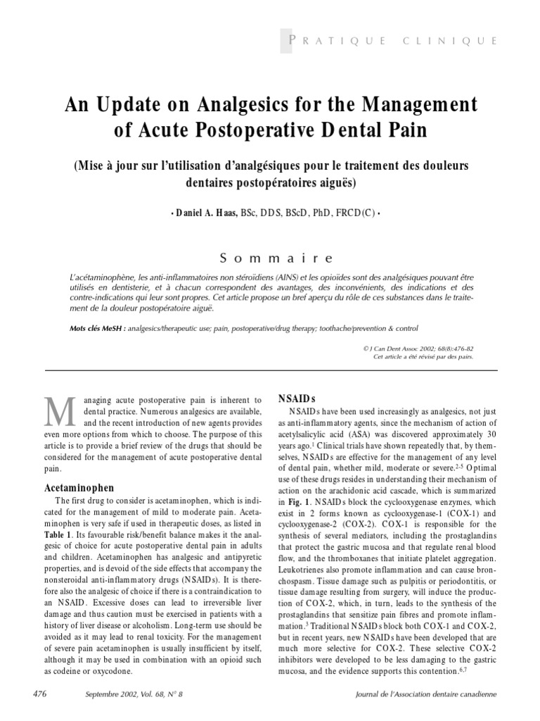 An Update On Analgesics For The Management of Acute Postoperative ...