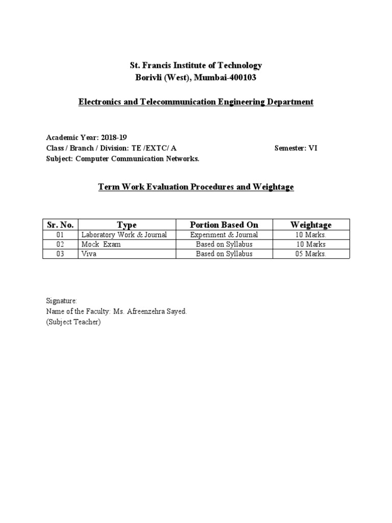 Termwork Evaluation Procedure and Weightage | PDF