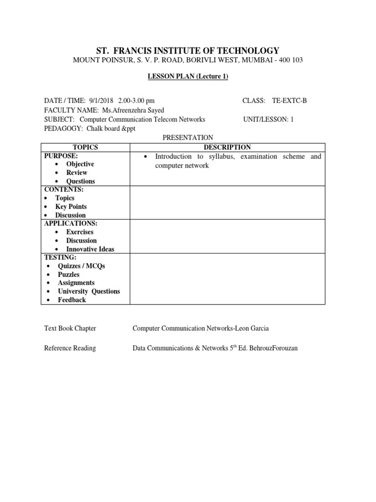 CCN - Lesson Plan - 2017-2018 - TEB | PDF | Osi Model | Computer Network