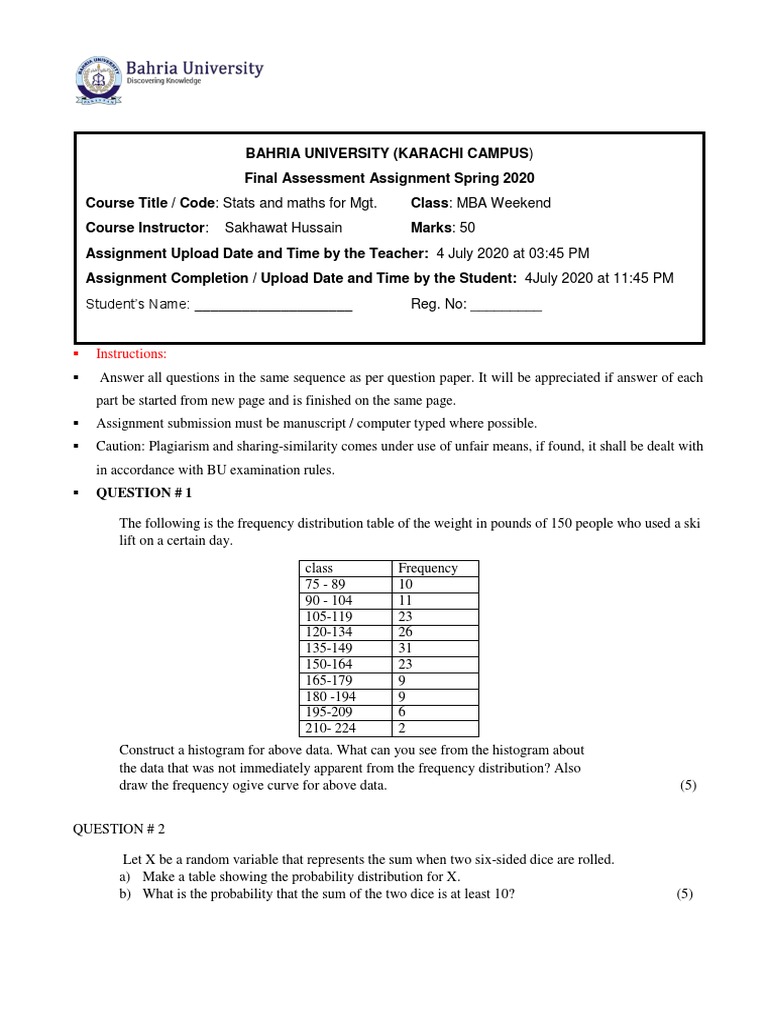 FINAL ASSESSMENT ASSIGNMENT MBA Stats - Maths 28062020 105406pm PDF ...