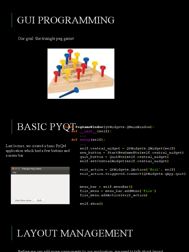 Gui Programming: Our Goal: The Triangle Peg Game! | PDF | Graphical ...