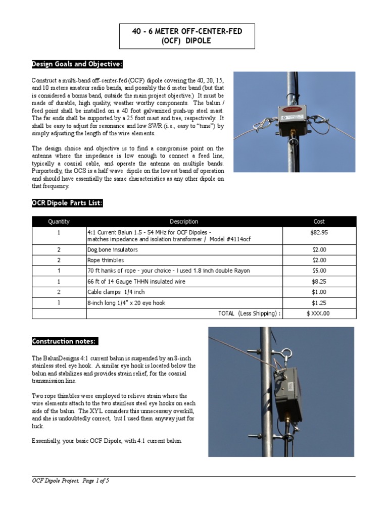 40-6 Meter OCF Dipole Antenna Design | PDF | Antenna (Radio) | Coaxial ...