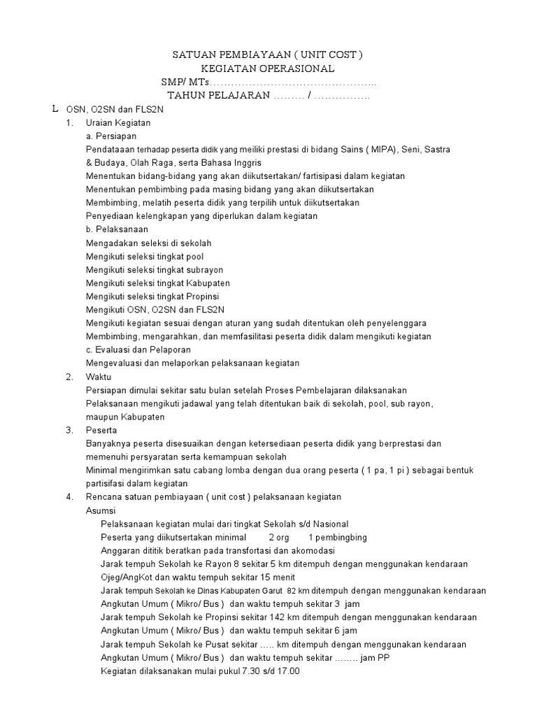 Biaya Operasional OSN, O2SN, FLS2N SMP/MTs | PDF | Sains & Matematika