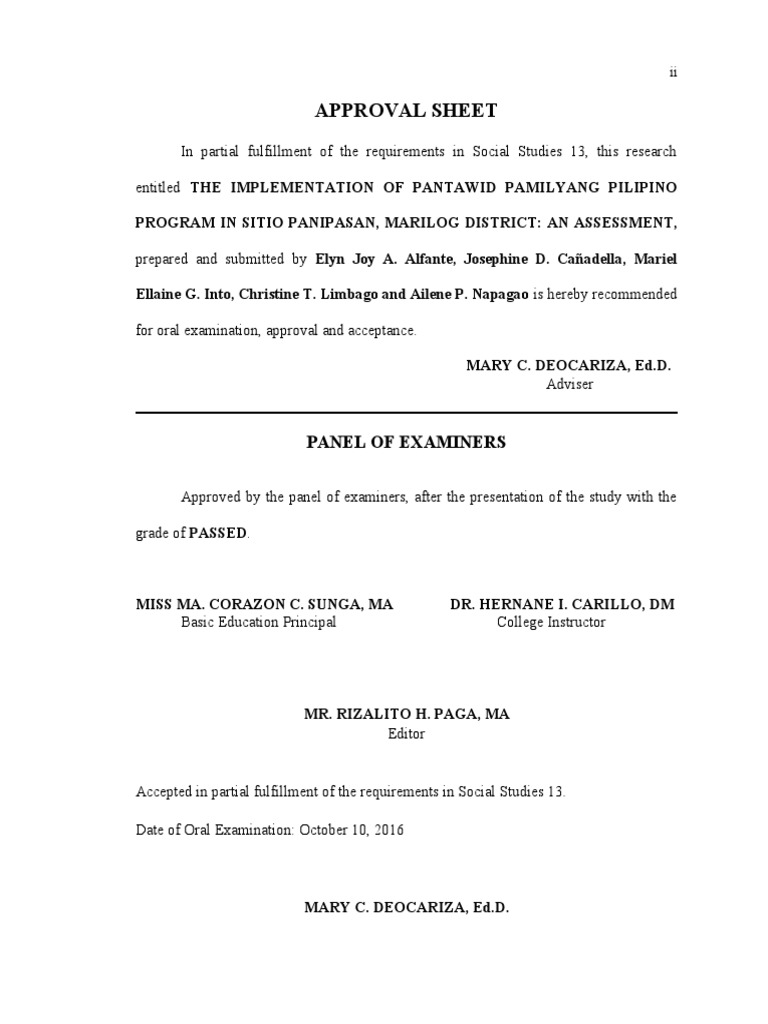 Approval Sheet: Panel of Examiners | PDF