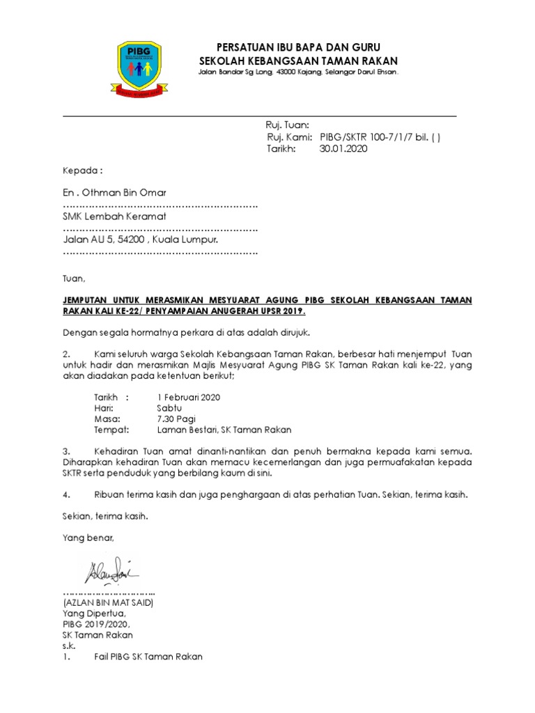 Surat Jemputan Perasmi AGM | PDF