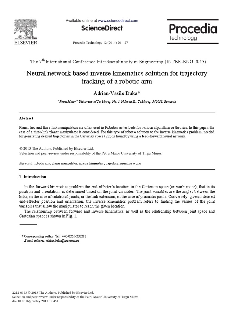 Neural Network Based Inverse Kinematics Solution F | PDF | Artificial Neural Network | Kinematics