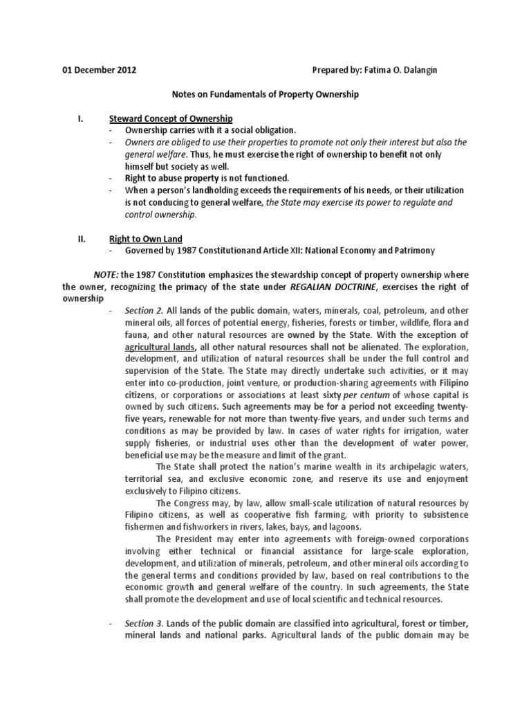 Notes On Fundamentals of Property Ownership | PDF | Naturalization ...