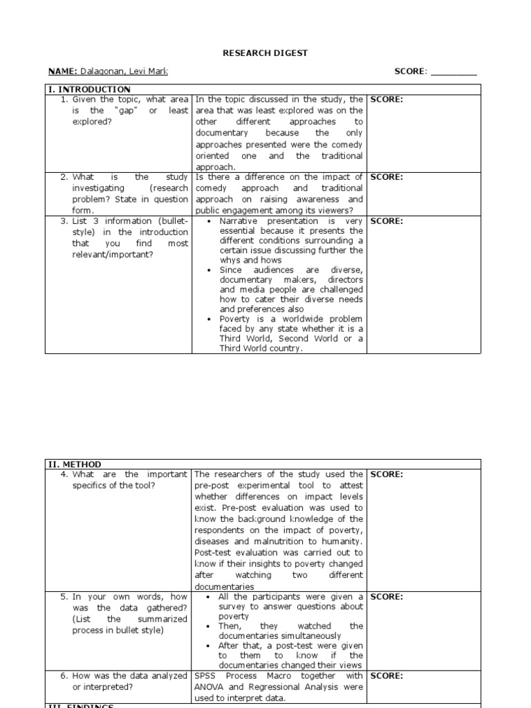 Research Digest Name: Score | PDF | Humour | Evaluation