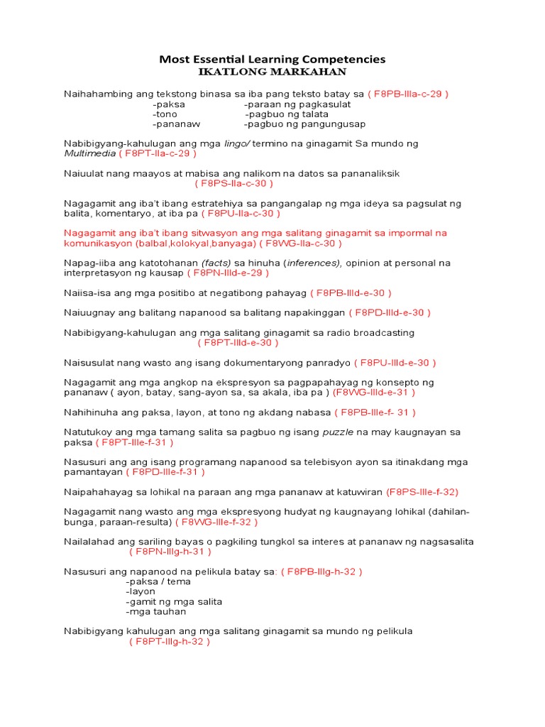 Most Essential Learning Competencies AutoRecovered | PDF