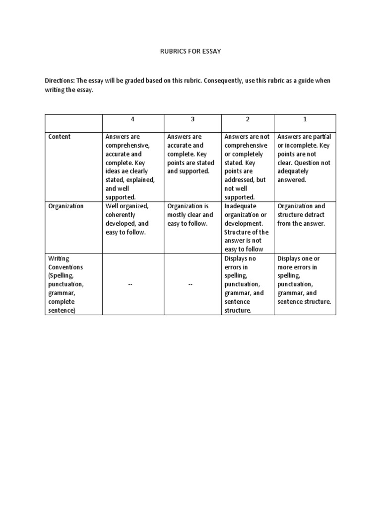 Rubrics For Essay | PDF