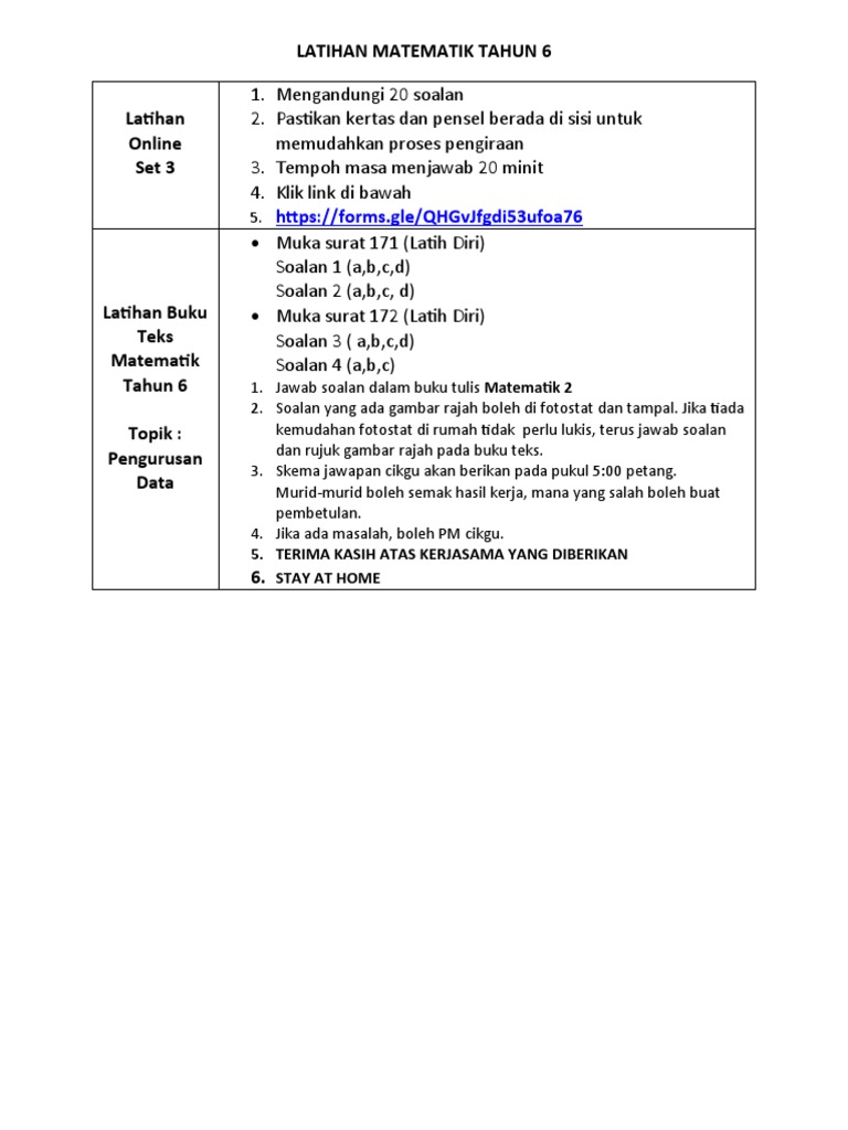 Latihan Matematik Tahun 6 | PDF