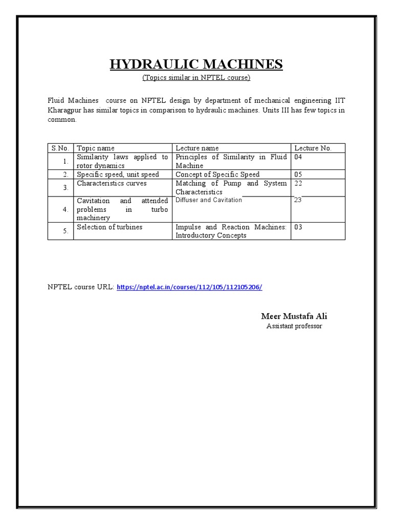 Hydraulic Machines Nptel | PDF