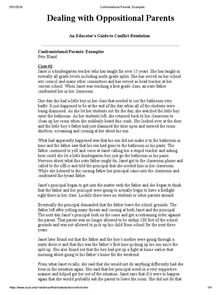 Confrontational Parents - Examples | PDF | Classroom | Teachers