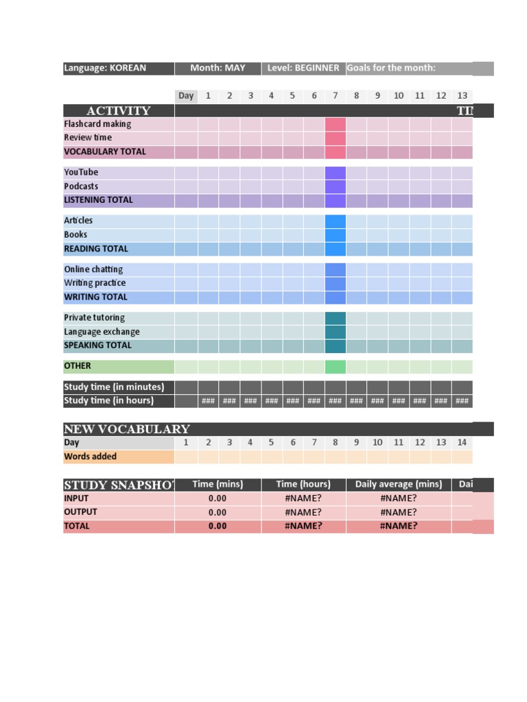Language Study Tracker Template | PDF | Vocabulary | Learning