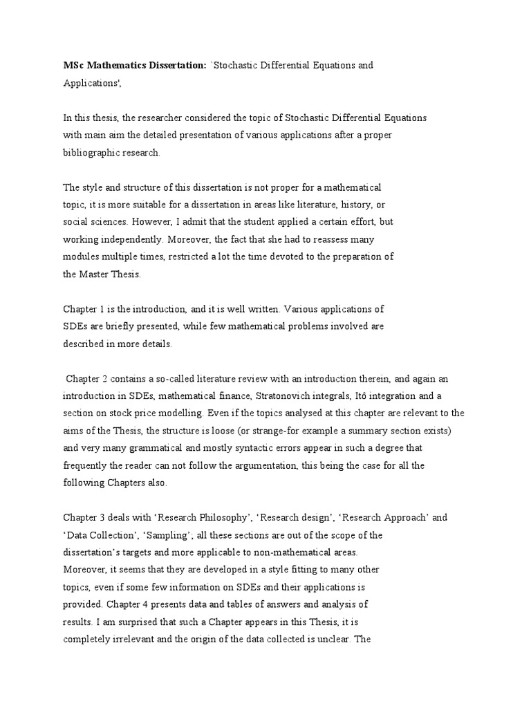 MSC Mathematics Dissertation: 'Stochastic Differential Equations and ...