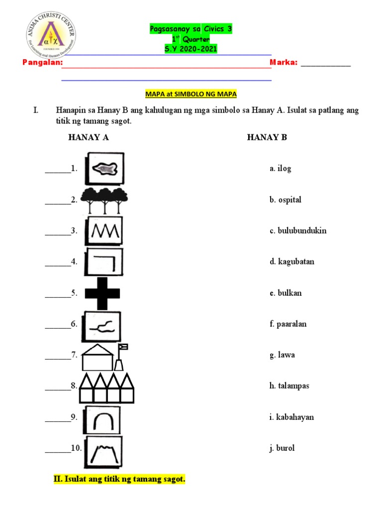 Pagsasanay Sa Civics 3 - Simbolo NG Mapa | PDF