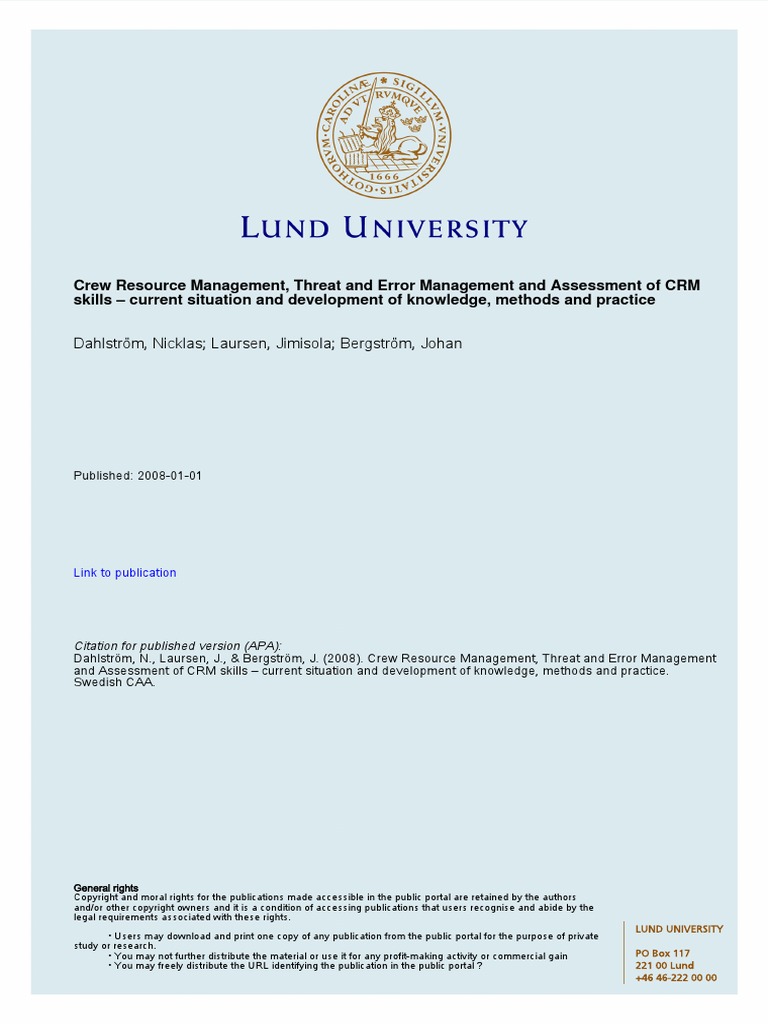 Crew Resource Management, Threat and Error Management and Assessment of ...