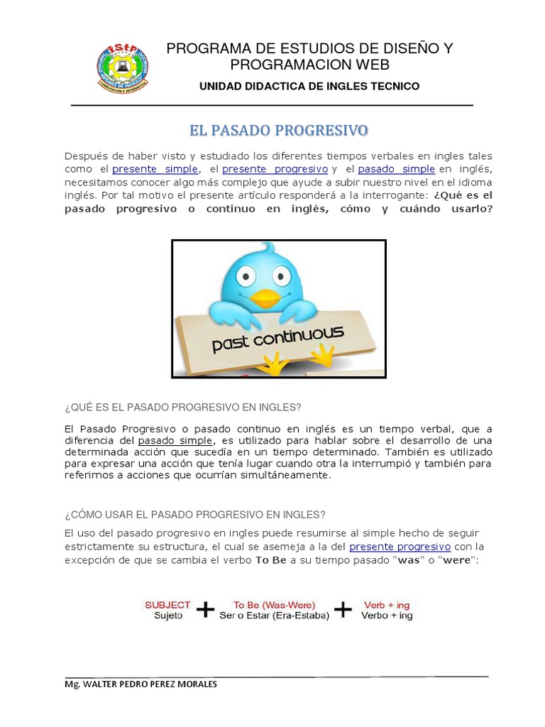 Hojas De Trabajo Del Pasado Progresivo