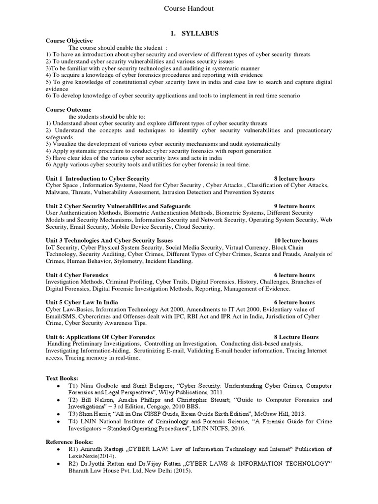 Cyber Security and Forensics Syllabus | PDF | Computer Security | Security