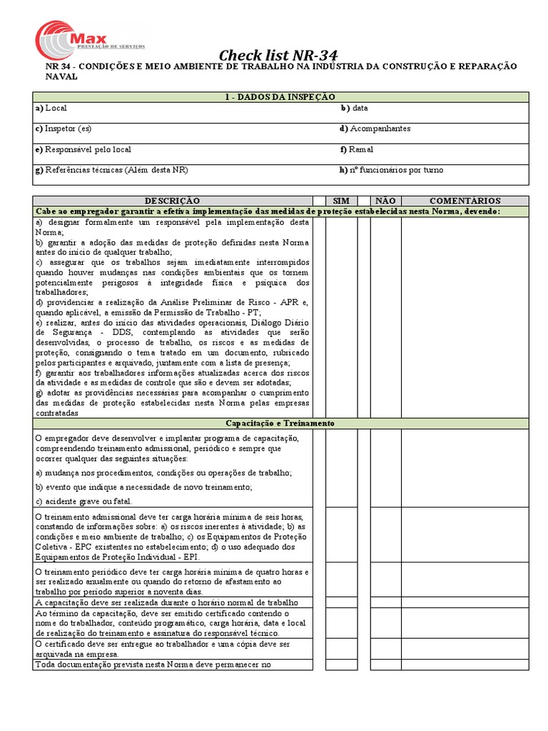 Check List NR 34 | PDF | Desenvolvimento profissional | Primeiros socorros