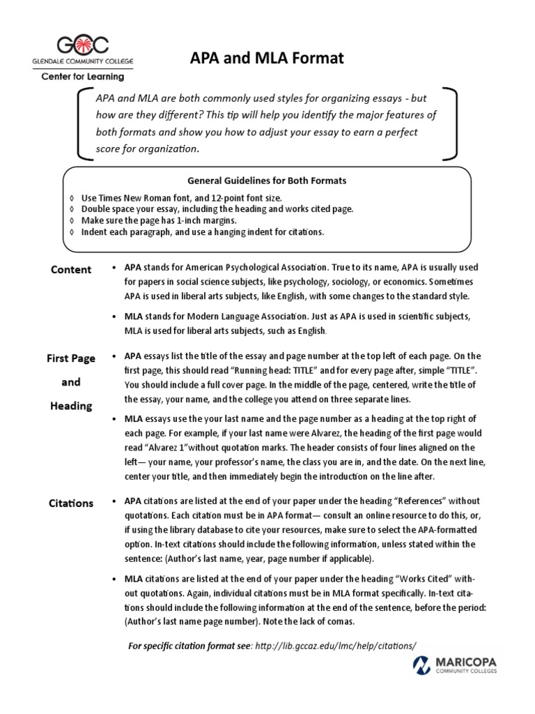 Apa and Mla Format | PDF | Apa Style | Citation