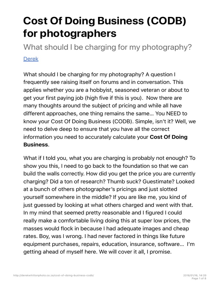 Cost of Doing Business (CODB) For Photographers: What Should I Be ...