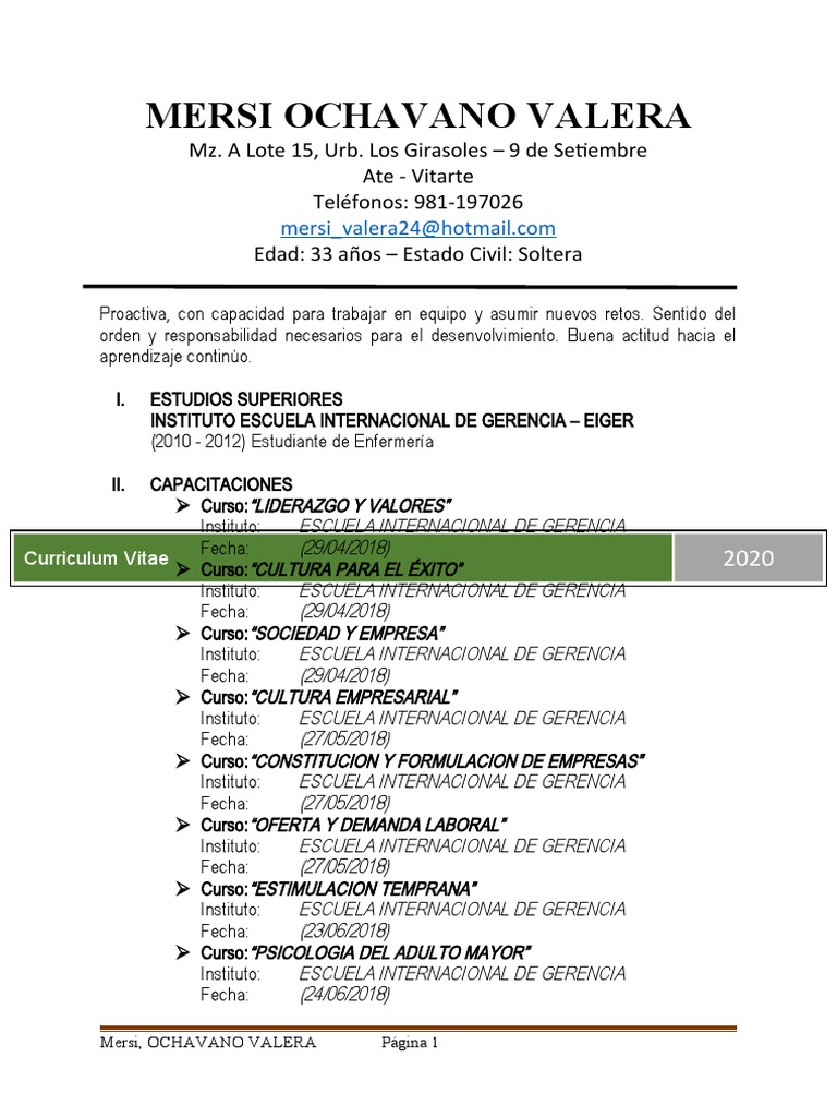 CV Mariam 2020 | PDF | Enfermería | Medicina