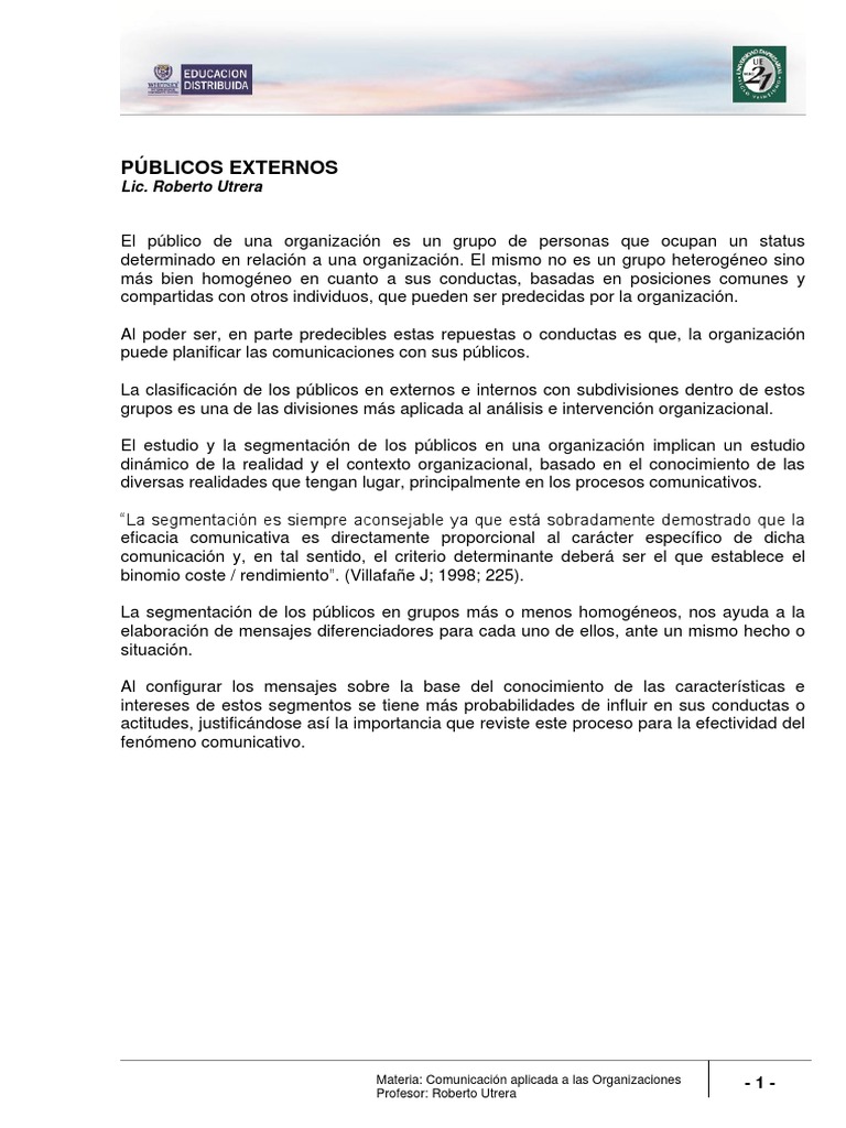 Lectura 14 - Públicos Externos PDF | PDF | Medios de comunicación en ...