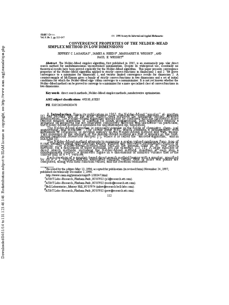 Convergence Properties of The Nelder-Mead Simplex Method in Low ...