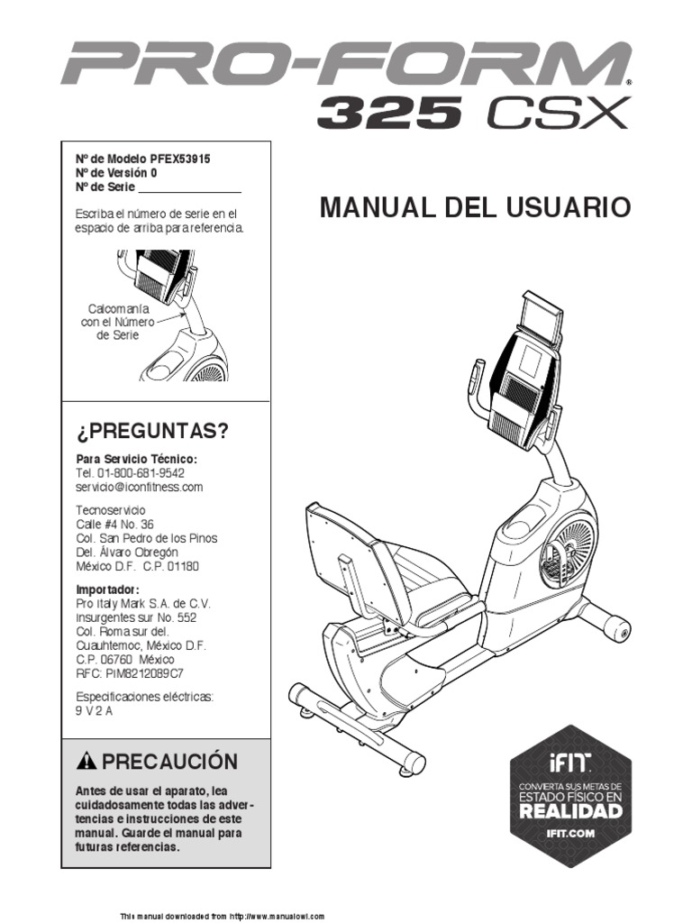 Manual Pro-Form 325 CSX | PDF | Ritmo | Tableta