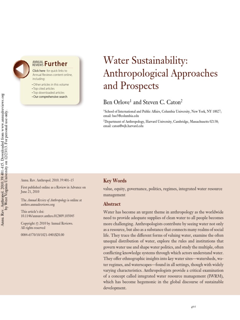 Orlove and Caton, Water Sustainability (Ann Rev 2010) | PDF ...