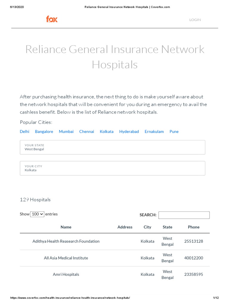 Reliance General Insurance Network Hospitals: Delhi Bangalore Mumbai ...