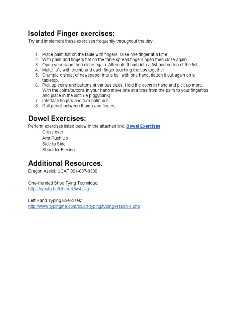 Finger and Dowel Exercise Guide | PDF | Wellness