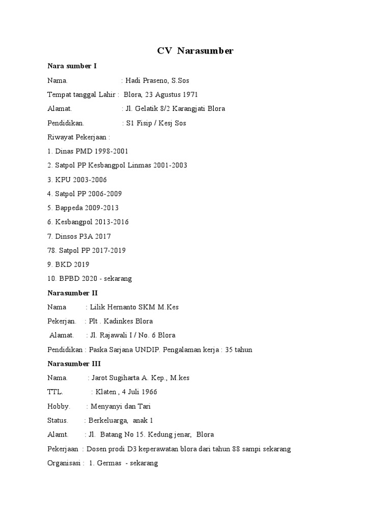 CV Narasumber Dan Moderator | PDF